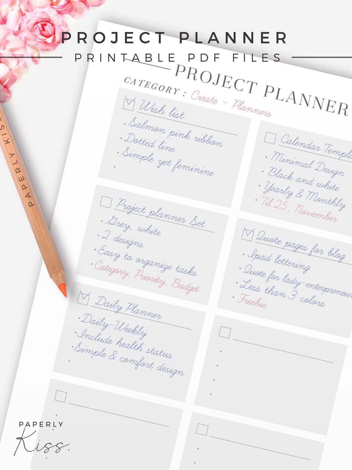 Project Planner, Printable Planner Inserts, Productivity Organizer ...