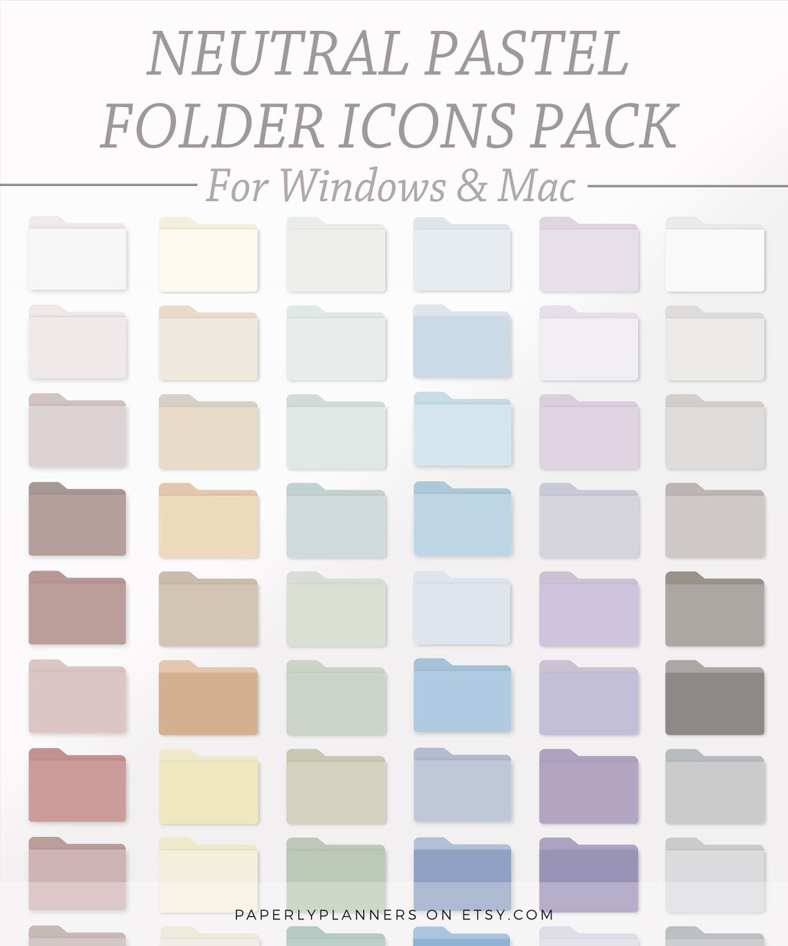 6 NEUTRAL PASTEL Folder Icons Pack Mac and Windows | Etsy
