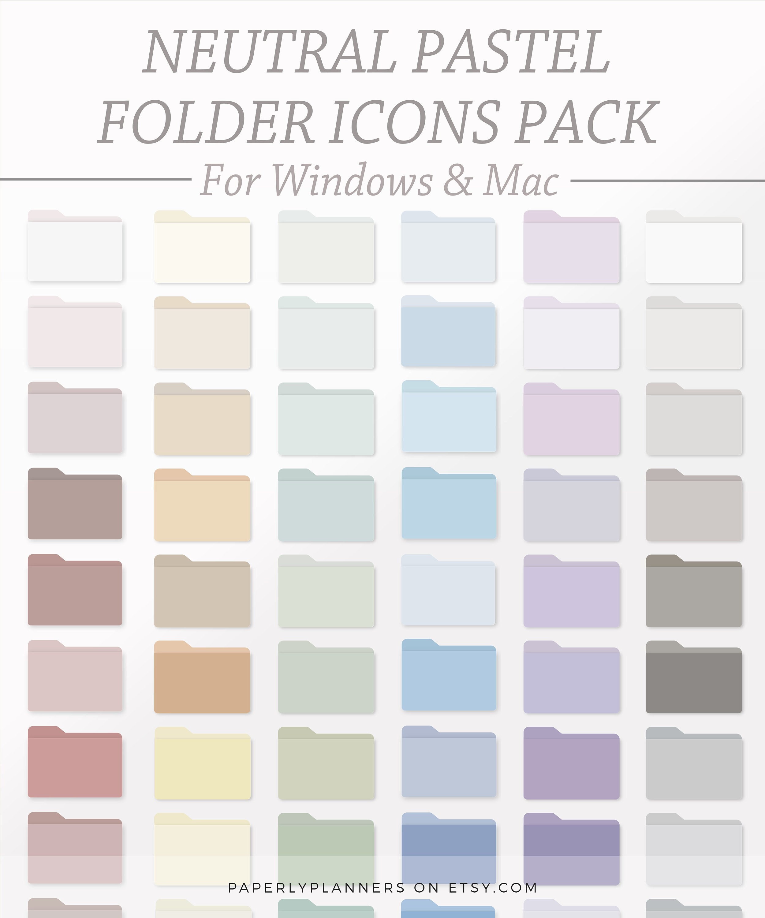 6 NEUTRAL PASTEL Folder Icons Pack Mac and Windows, Customizable ...