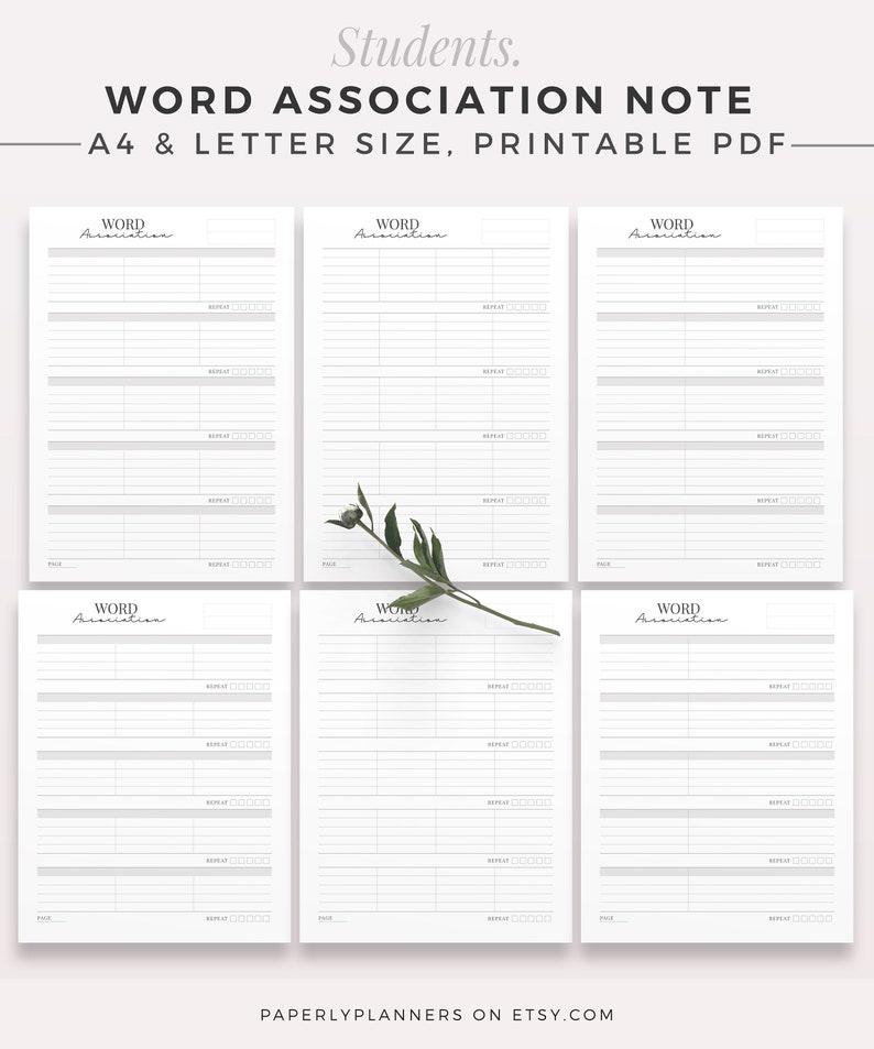 STUDENTS Word Association Template | A4 & LETTER | Printable Note ...