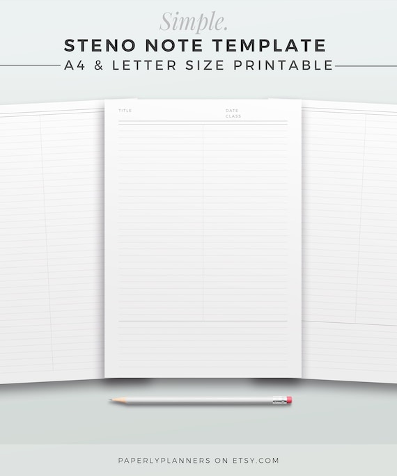SIMPLE Steno Note Template A4 & LETTER Printable Steno | Etsy