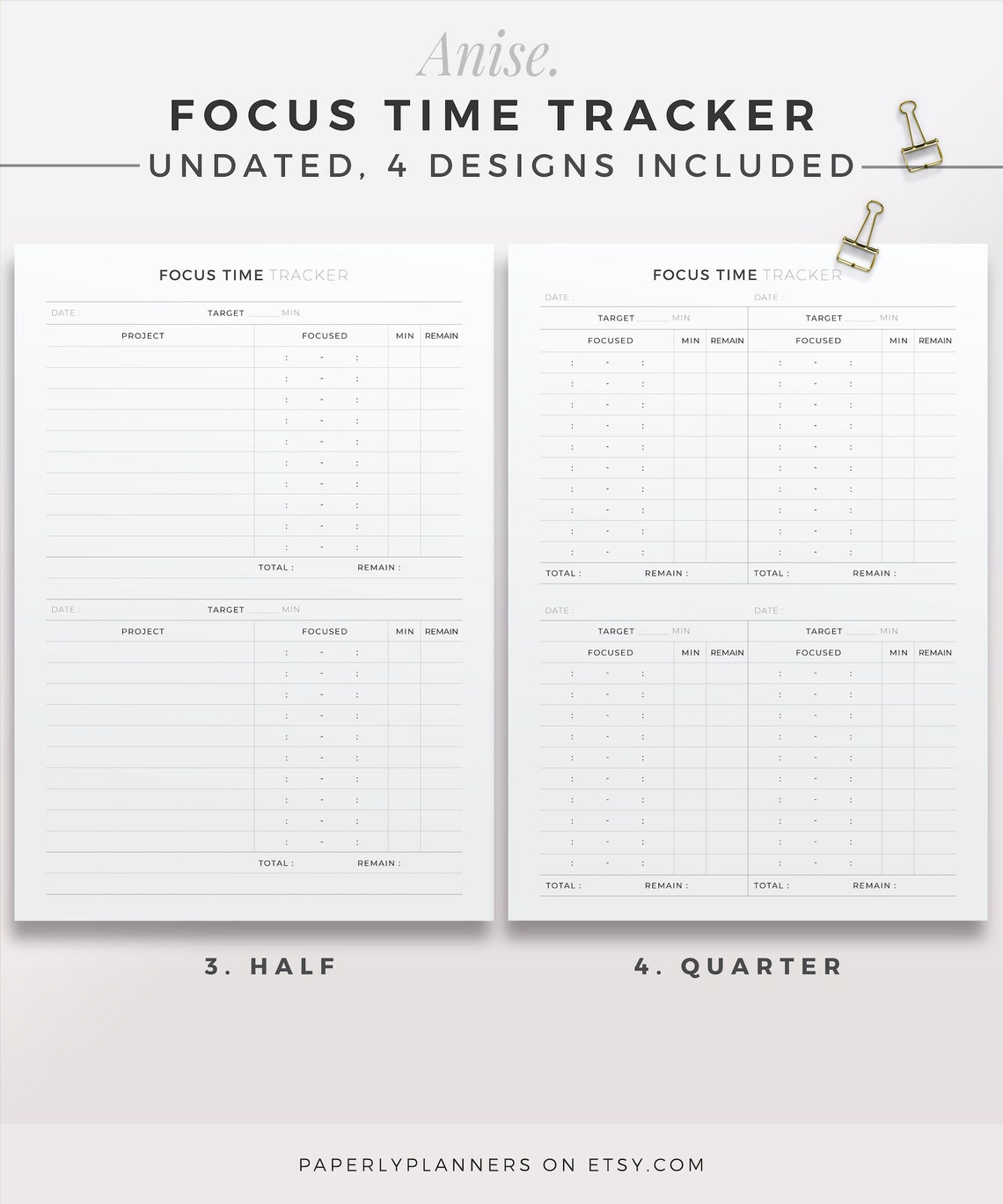 ANISE Focus Time Tracker A5 & B5 Printable Planner Insert, Daily Focus ...