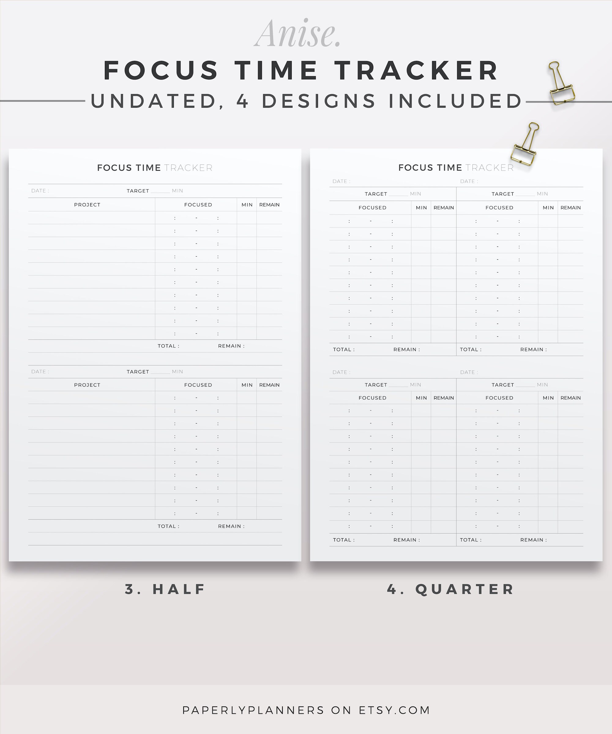 ANISE Focus Time Tracker A5 & B5 Printable Planner Insert, Daily Focus ...