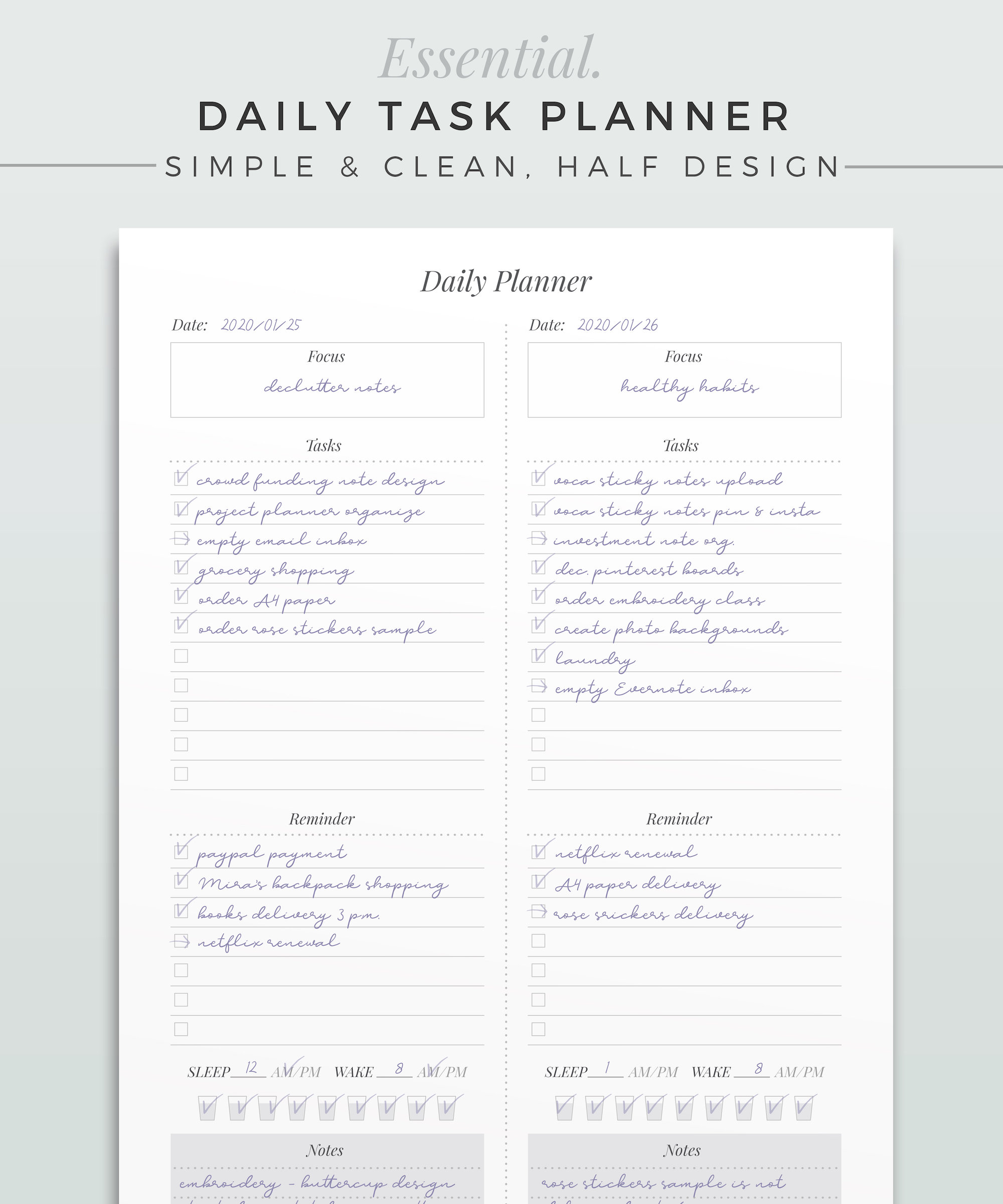 ESSENTIAL Daily Task Planner | One Page Daily Planner, Printable ...