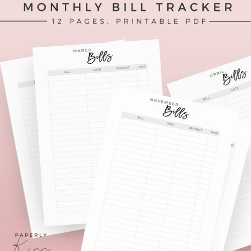 Monthly Bill Tracker Printable Planner Inserts A4 A5 - Etsy