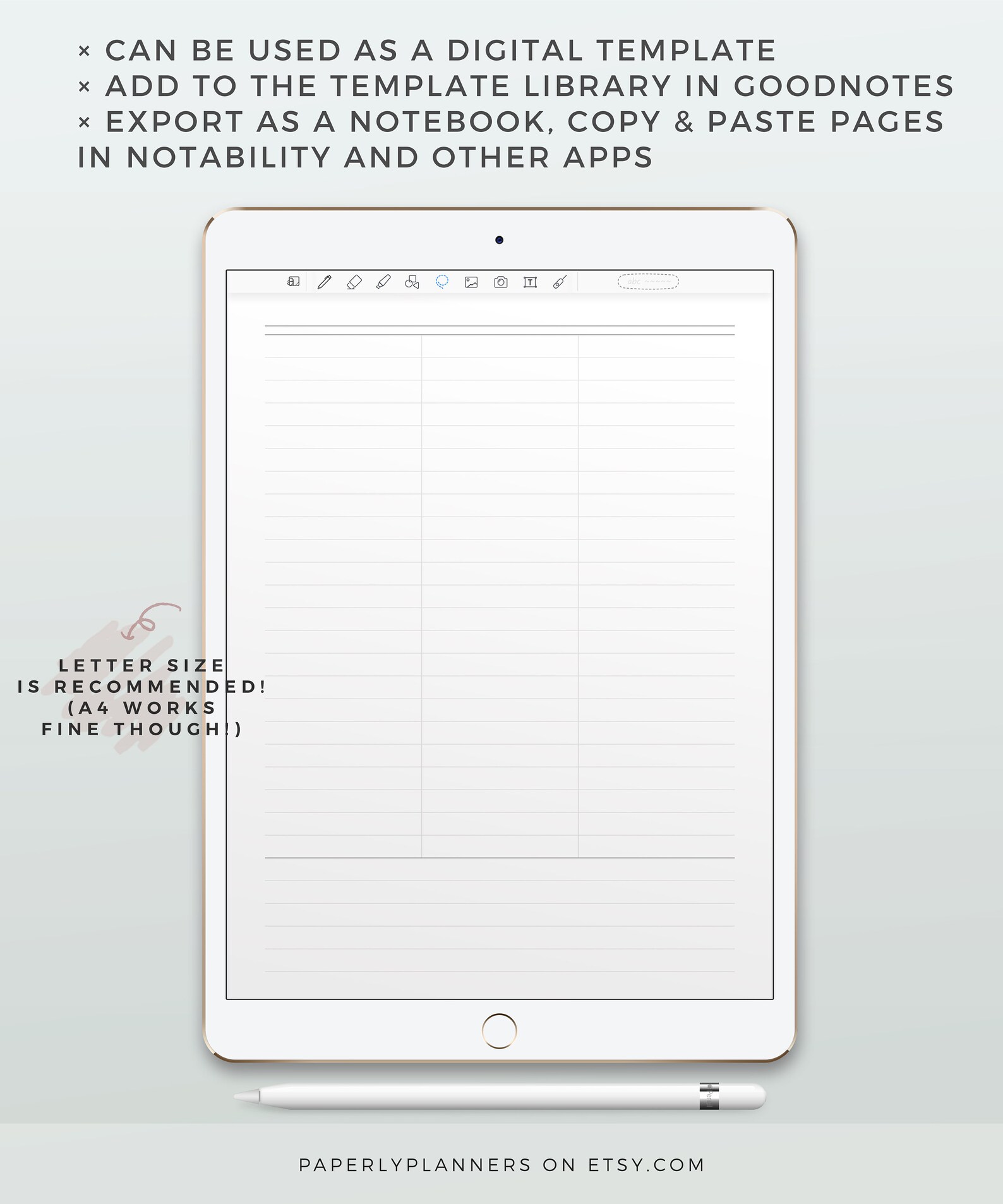 SIMPLE 3-column Note Template | A4 & LETTER | Printable Note Insert ...