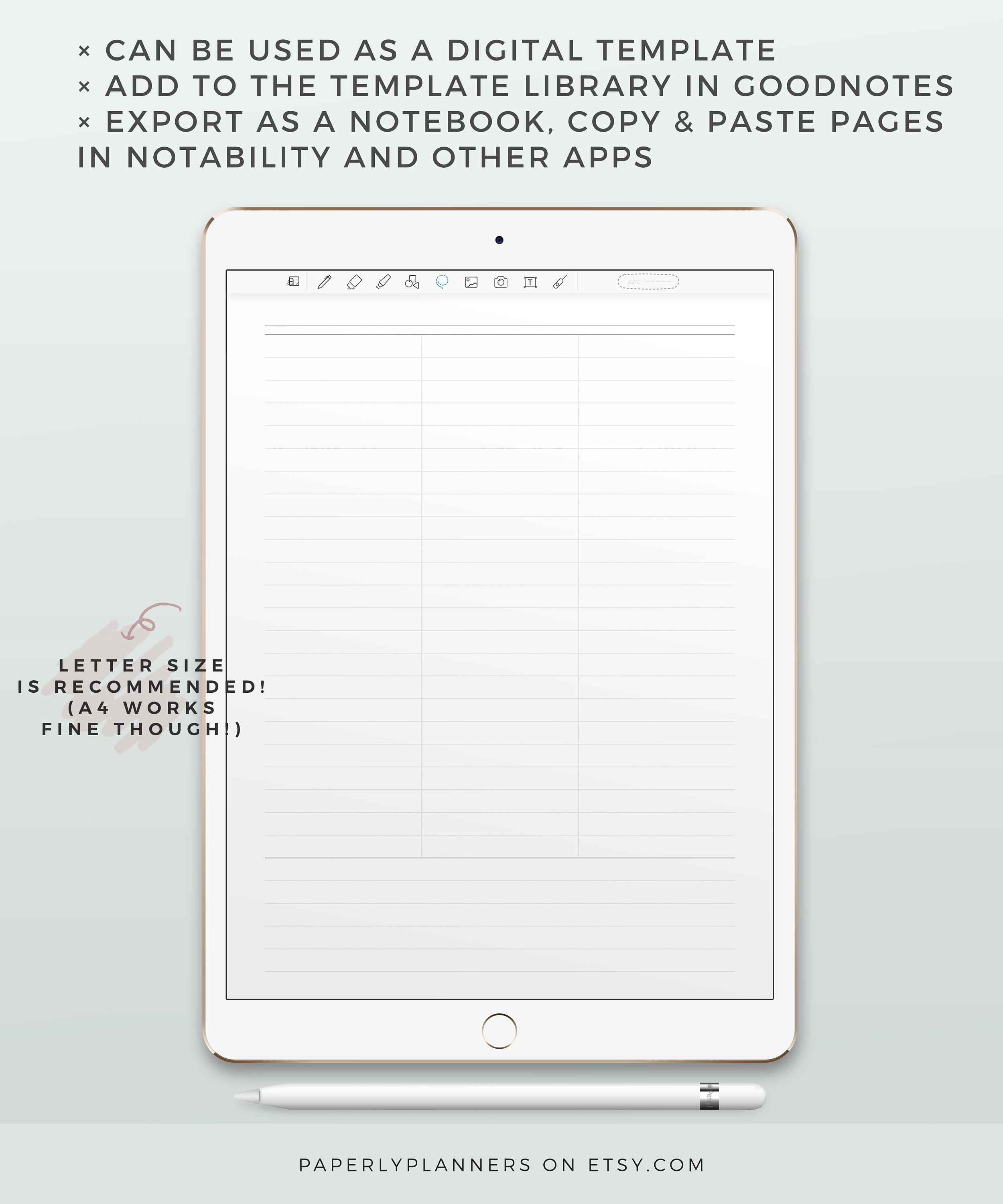 SIMPLE 3-column Note Template | A4 & LETTER | Printable Note Insert ...