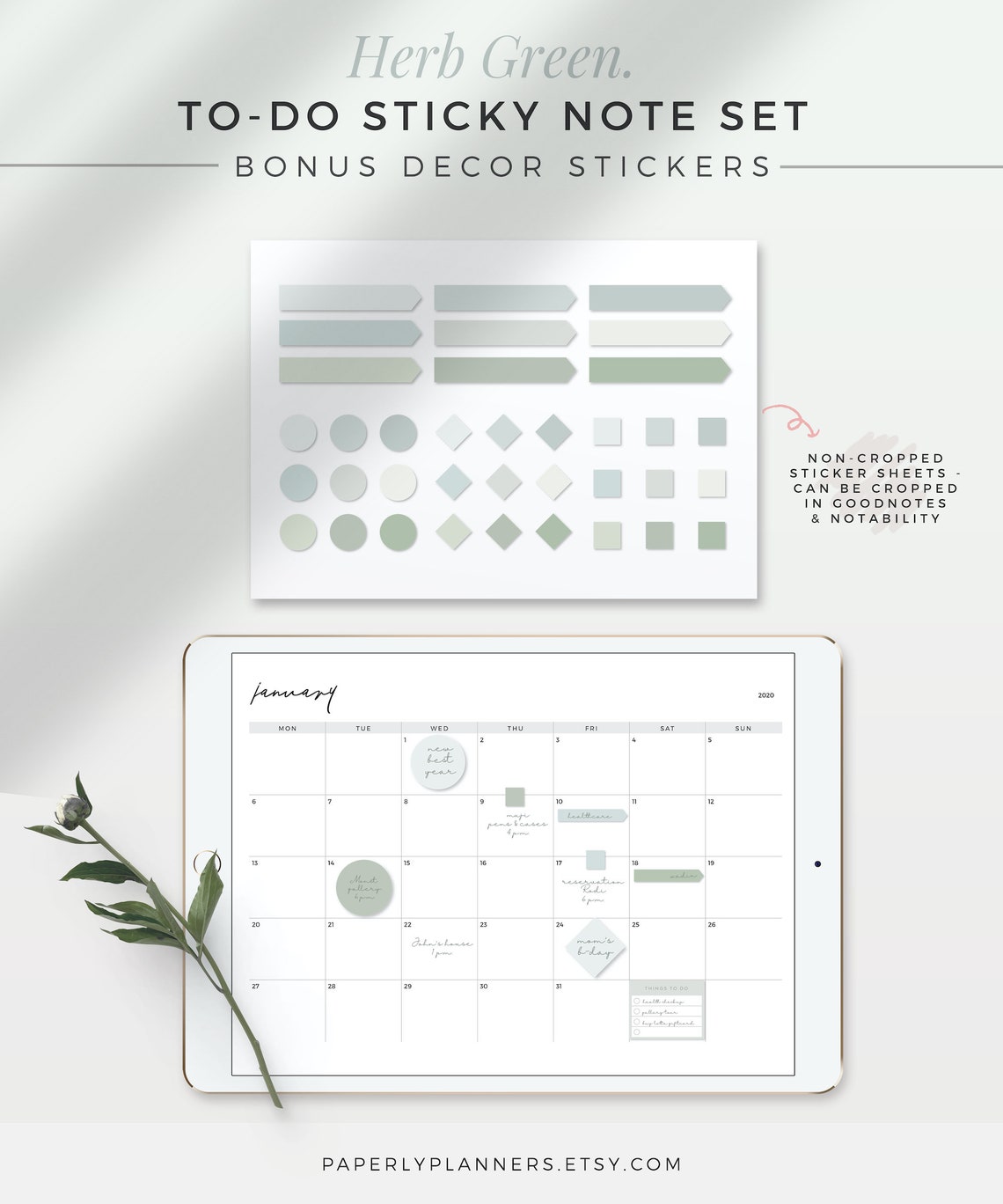 HERB GREEN To-do Sticky Notes Digital Sticky Notes Neutral - Etsy