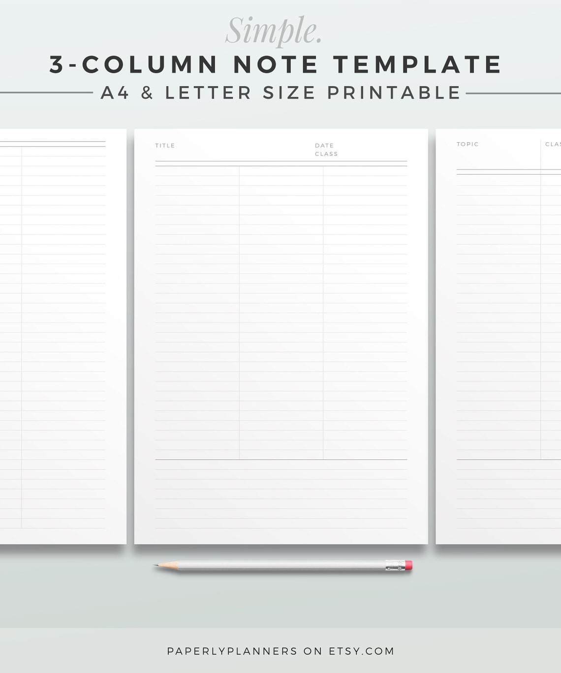 SIMPLE 3-column Note Template | A4 & LETTER | Printable Note Insert ...