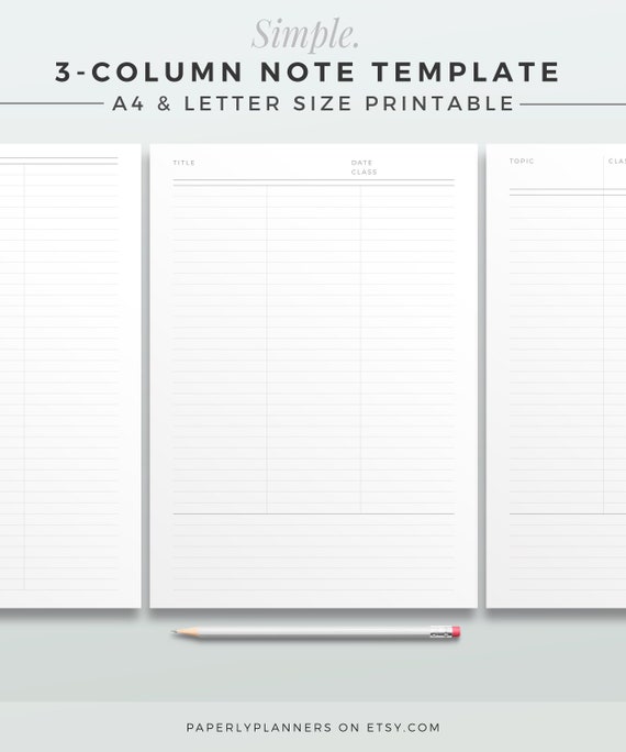 SIMPLE 3-column Note Template A4 & LETTER Printable Note - Etsy