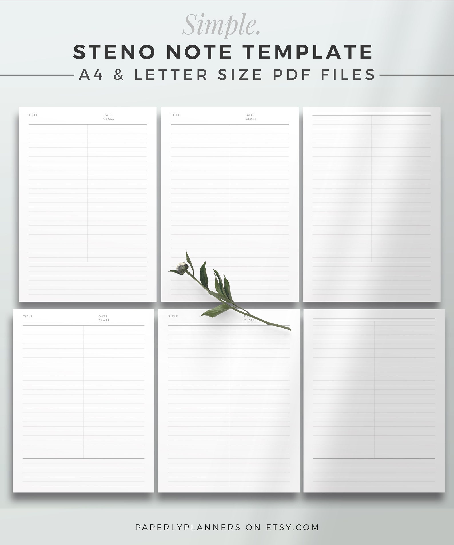 SIMPLE Steno Note Template | A4 & LETTER | Printable Steno Note Inserts ...