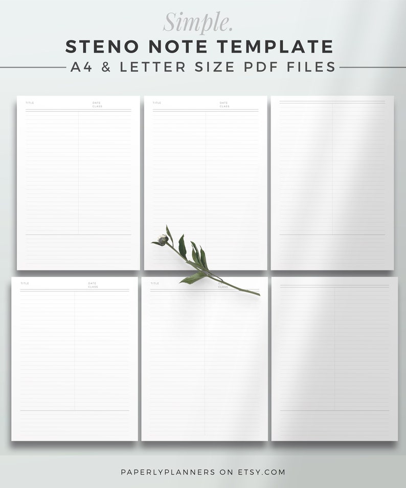 SIMPLE Steno Note Template | A4 & LETTER | Printable Steno Note Inserts ...