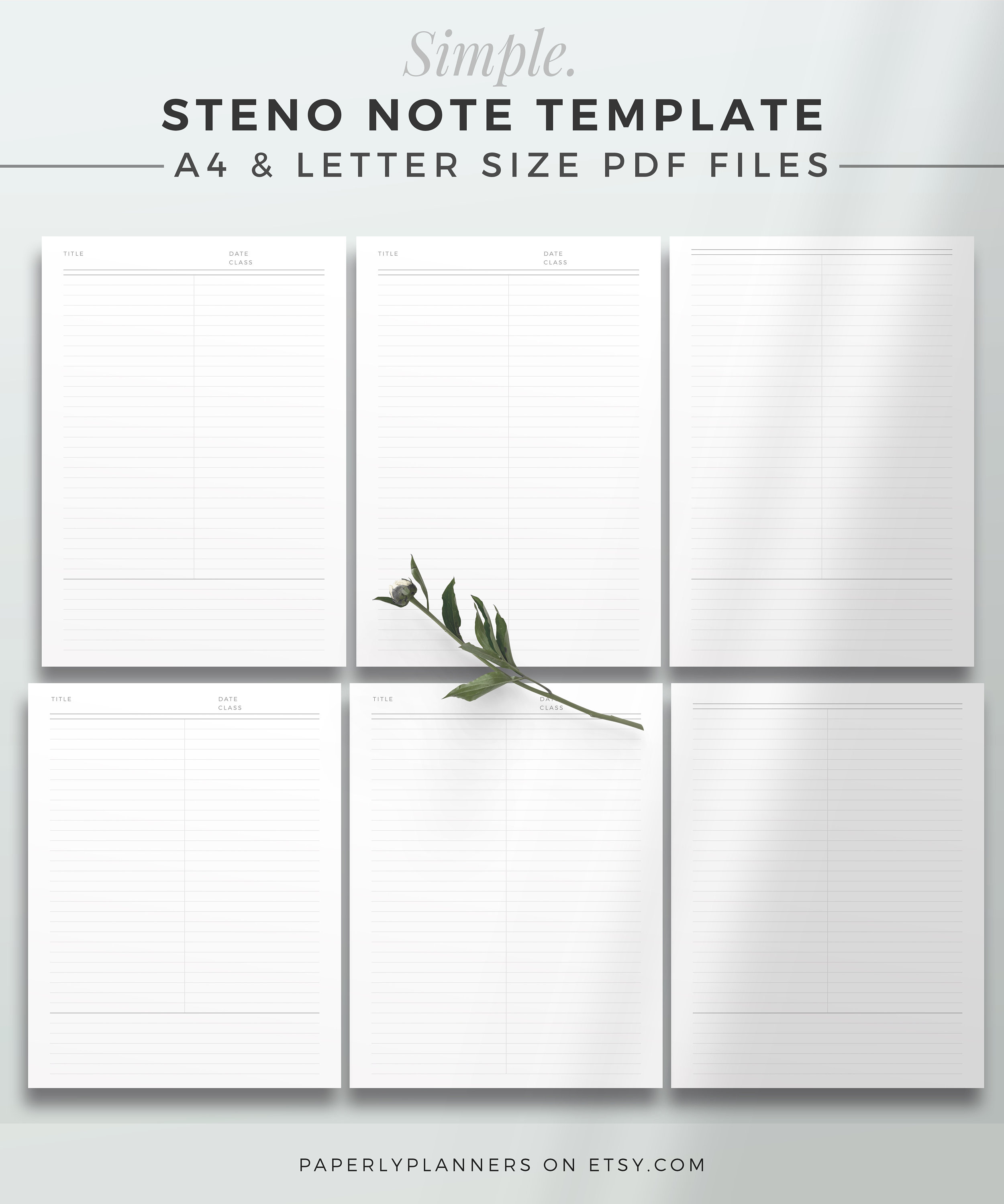 SIMPLE Steno Note Template | A4 & LETTER | Printable Steno Note Inserts ...