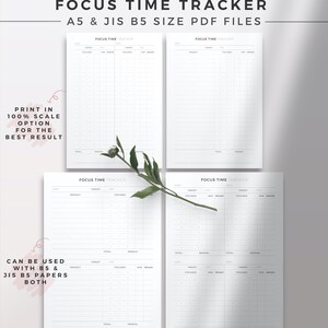 ANISE Focus Time Tracker | A5 & B5 | Printable Planner Insert, Daily ...