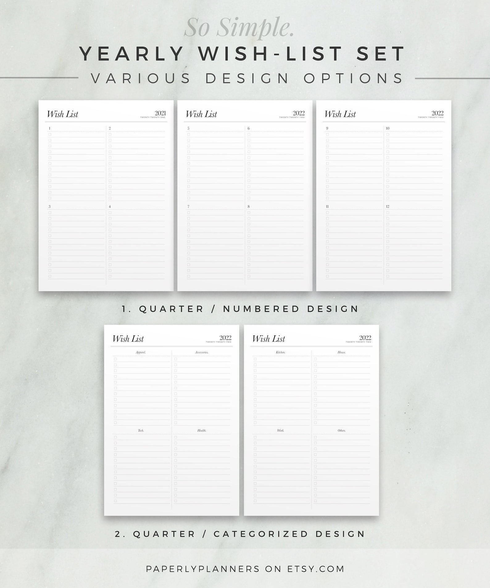 SO SIMPLE Wish List Set | Yearly Shopping Planner, Printable Planner ...