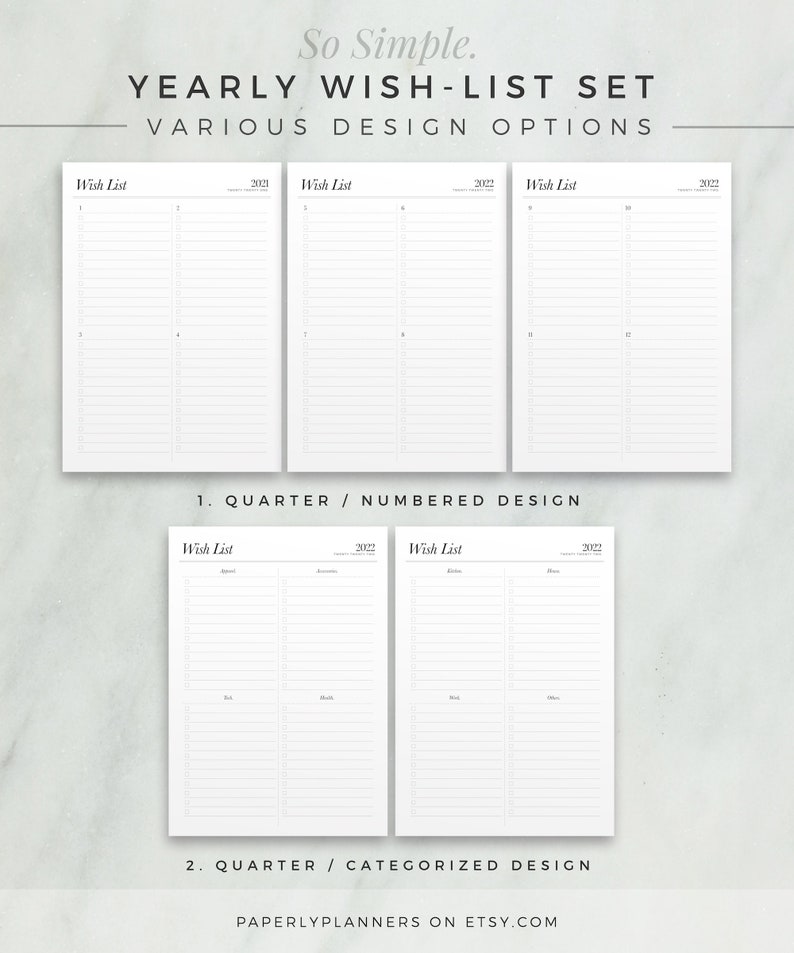 SO SIMPLE Wish List Set Yearly Shopping Planner Printable - Etsy