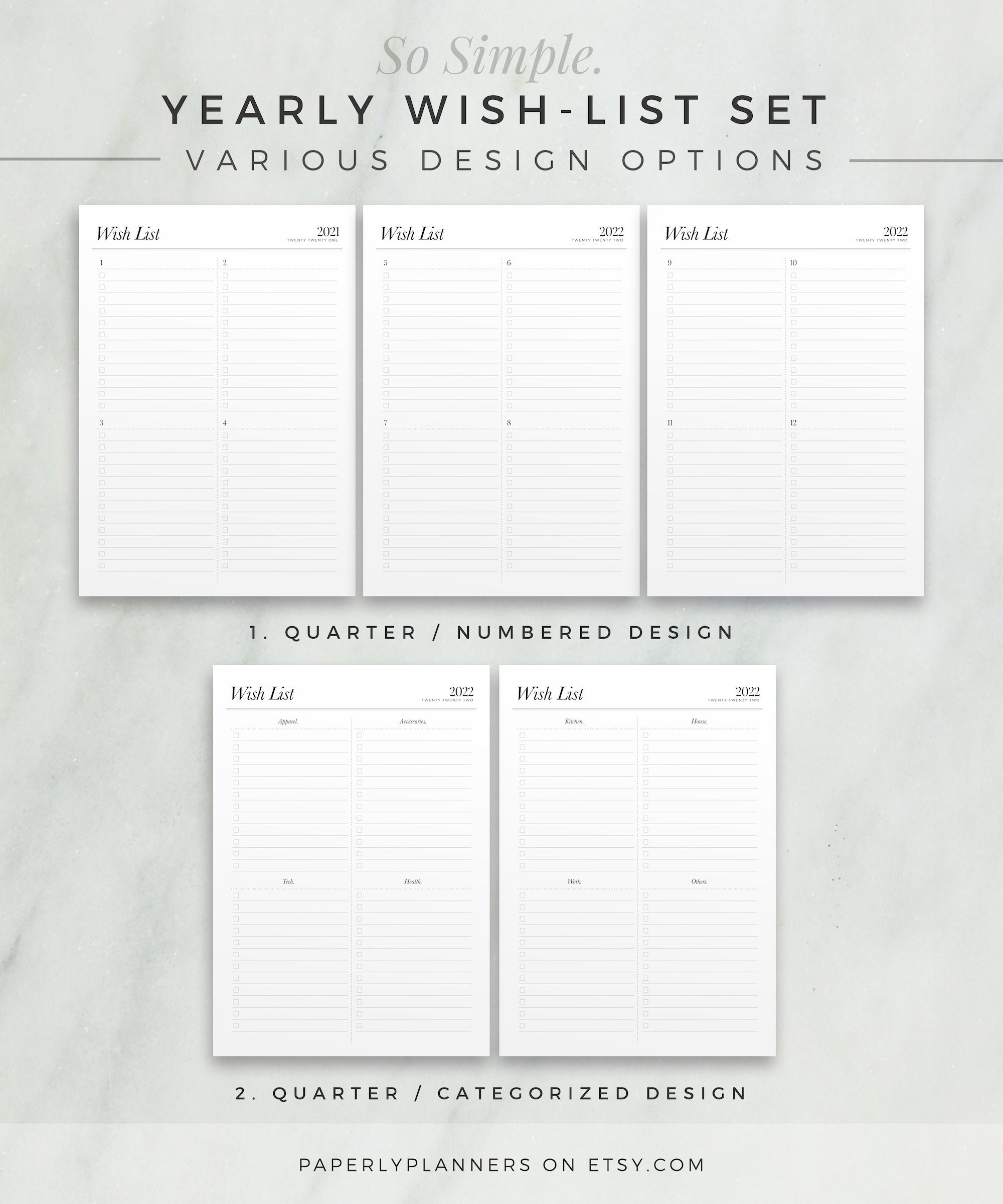 SO SIMPLE Wish List Set Yearly Shopping Planner Printable - Etsy