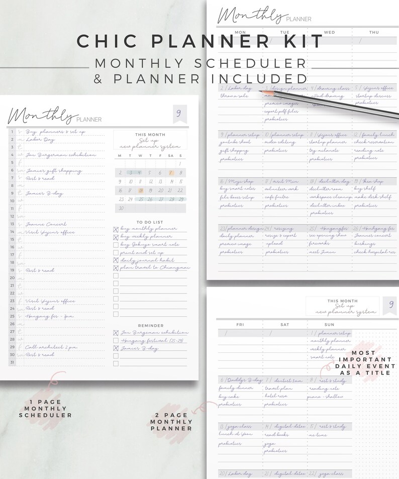 Chic Planner Kit | Printable Planner Bundle, Undated Planner Inserts ...