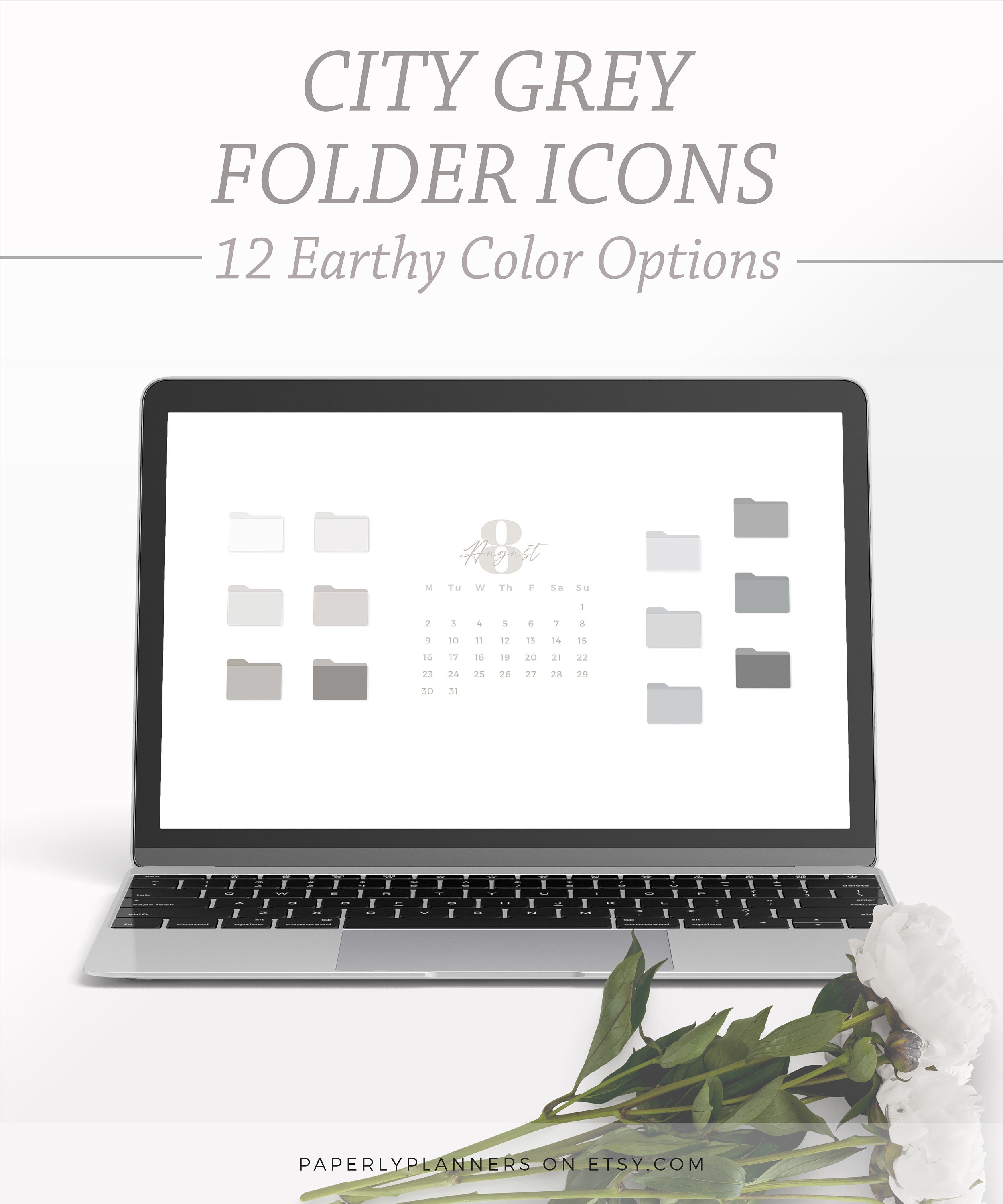CITY GREY Desktop Folder Icons Mac and Windows, Customizable Icons ...