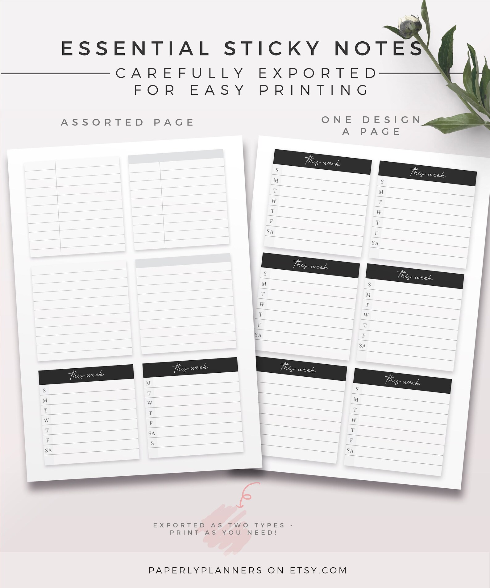 12 Essential Sticky Notes | Printable Sticky Notes Template, 3X3 Inch ...