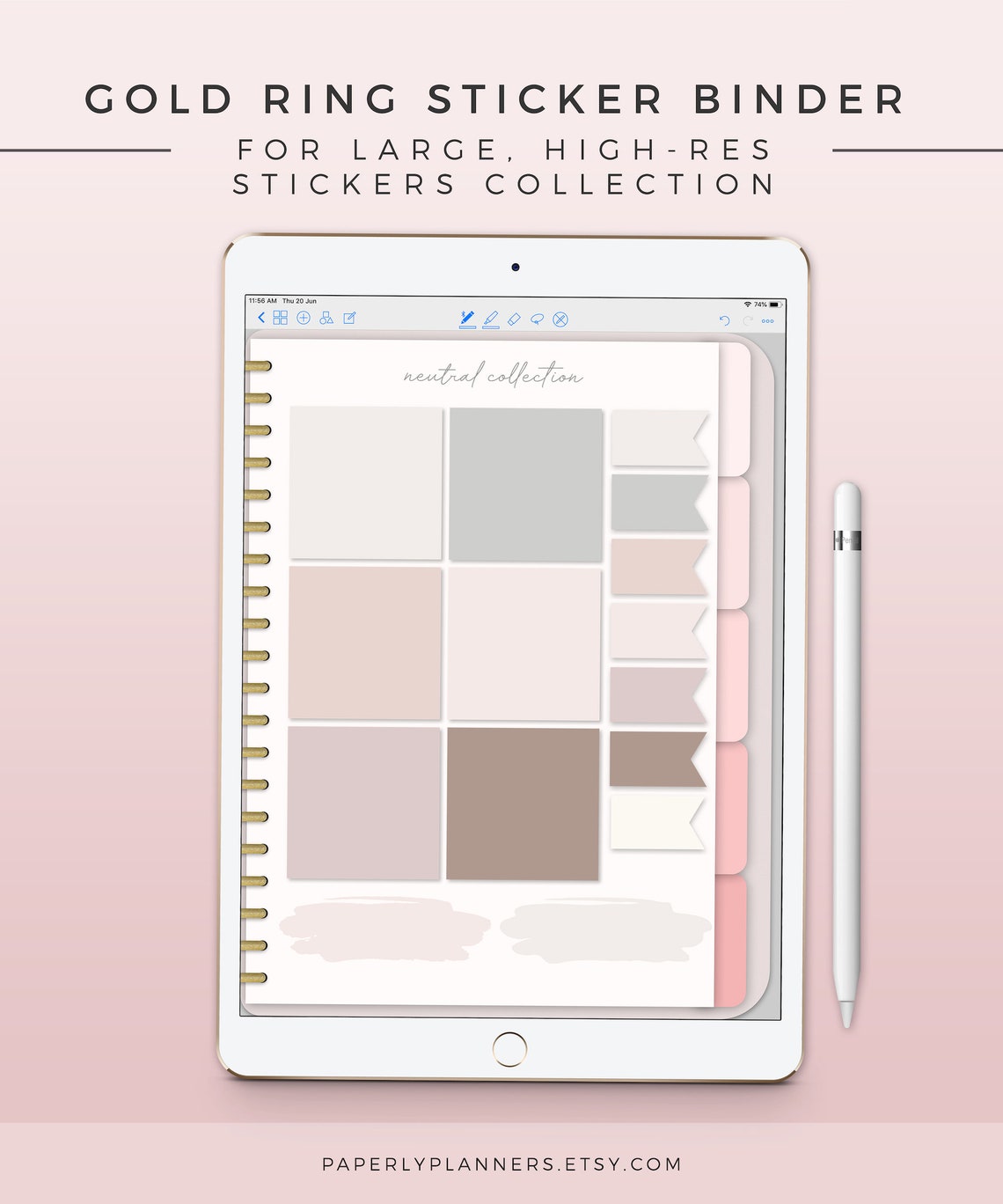 Gold Ring Digital Sticker Binder, iPad Notebook, Digital Sticker Binder ...