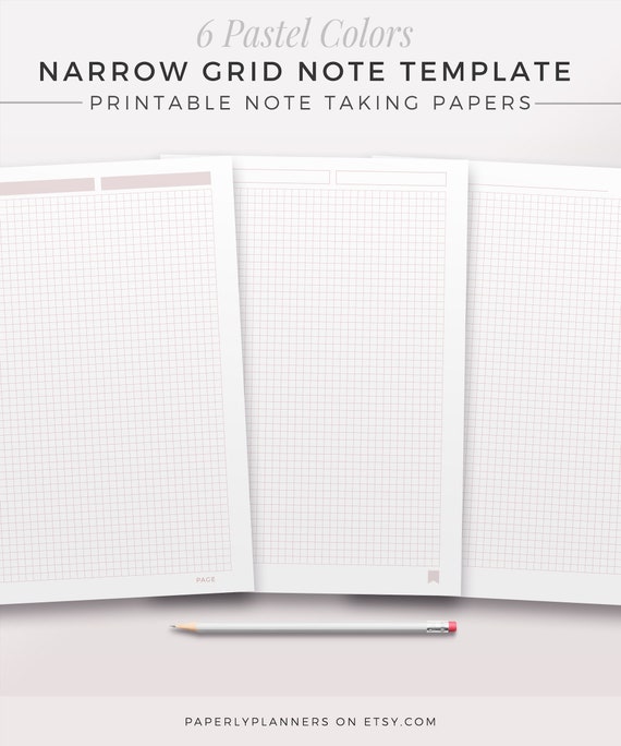 6 PASTEL Grid Note NARROW Grid Notebook Template Printable - Etsy