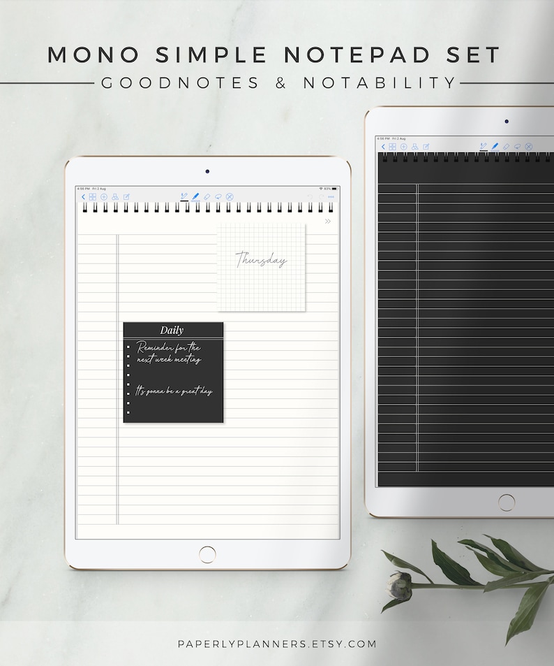 Mono Simple Ipad Notepad Set Digital Note Template Hyperlink - Etsy