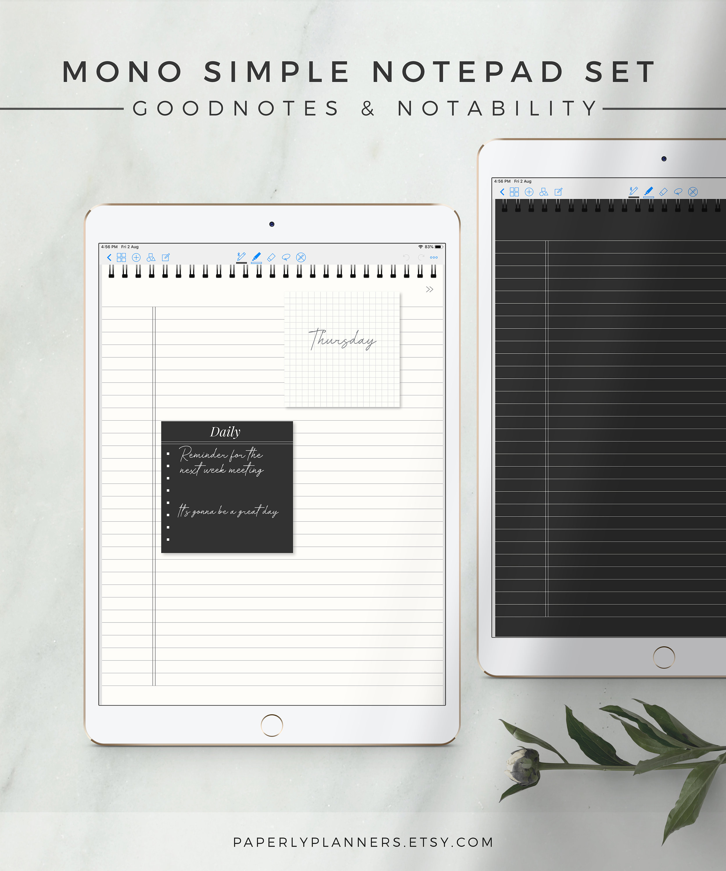 Mono Simple iPad Notepad Set, Digital Note Template, Hyperlink Notebook ...