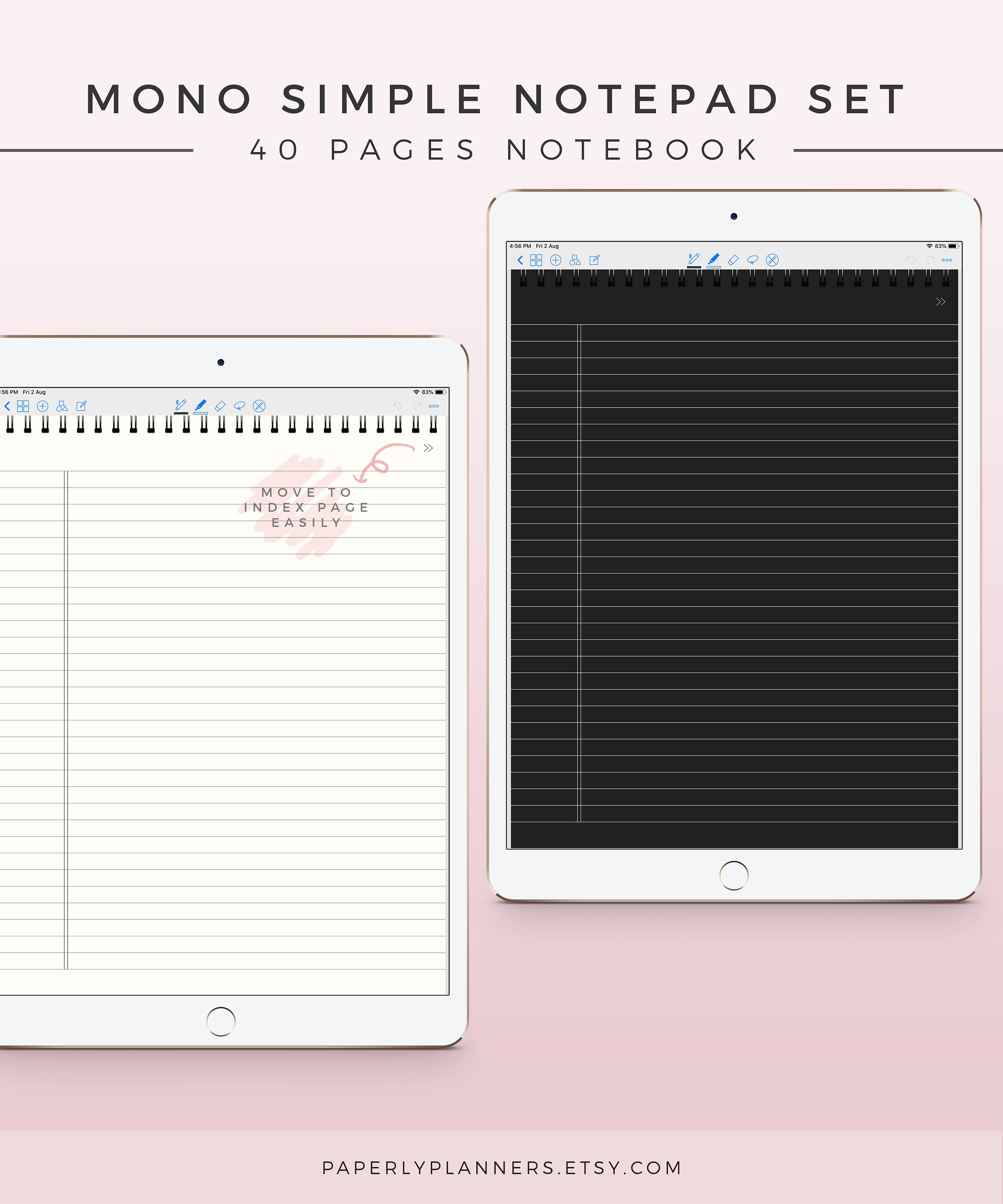 Mono Simple Ipad Notepad Set Digital Note Template Hyperlink - Etsy