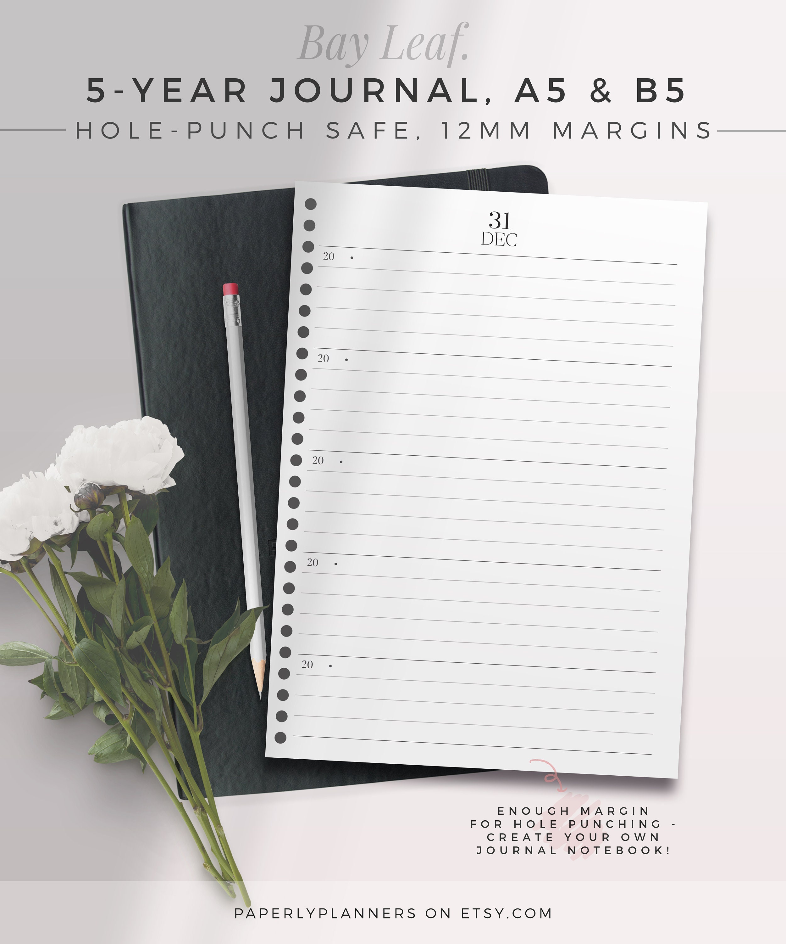 BAY LEAF 5-year Journal A5 & B5 Printable Planner Inserts - Etsy Canada