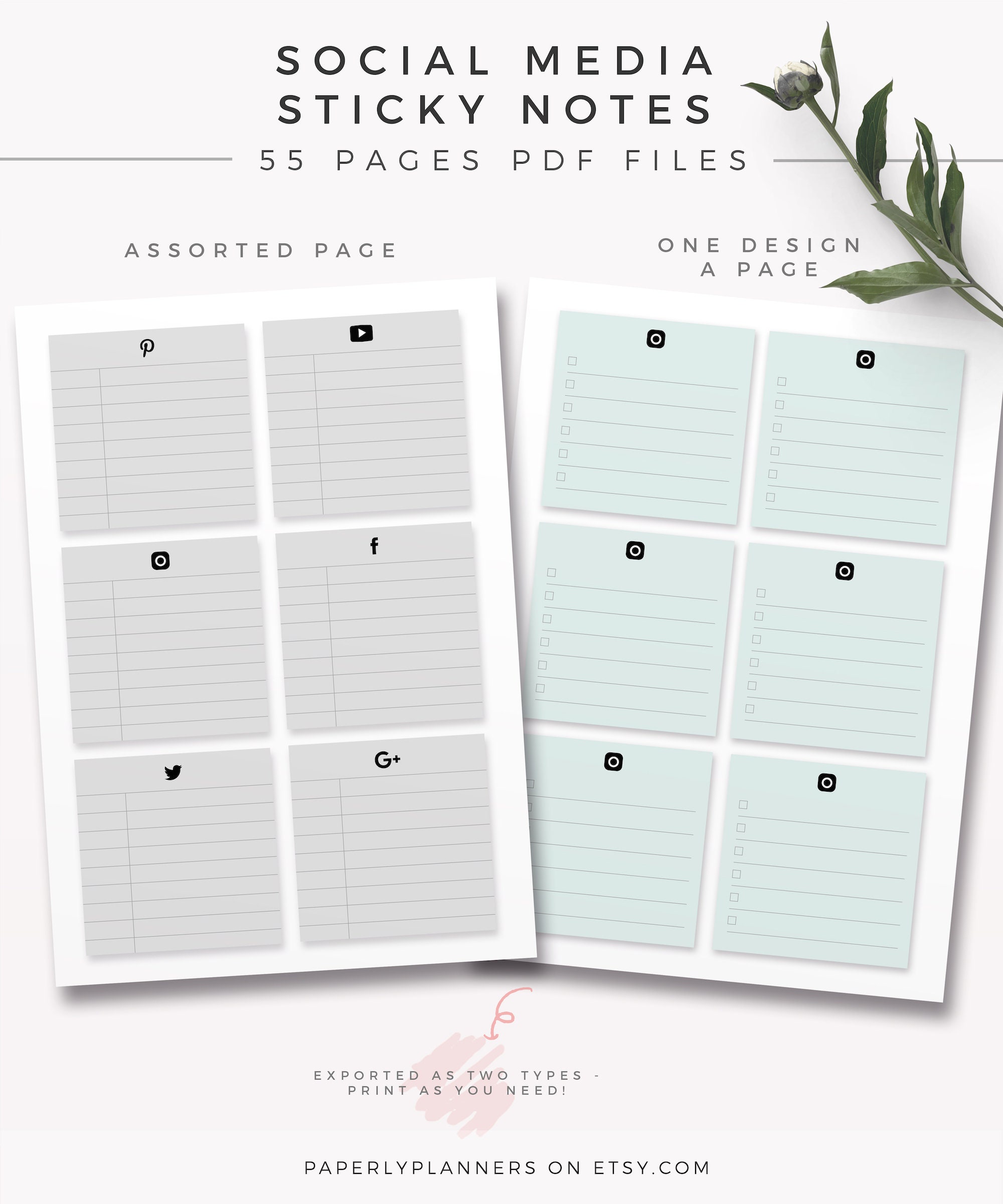 Social Media Sticky Notes | Printable Sticky Notes Template, Planner ...