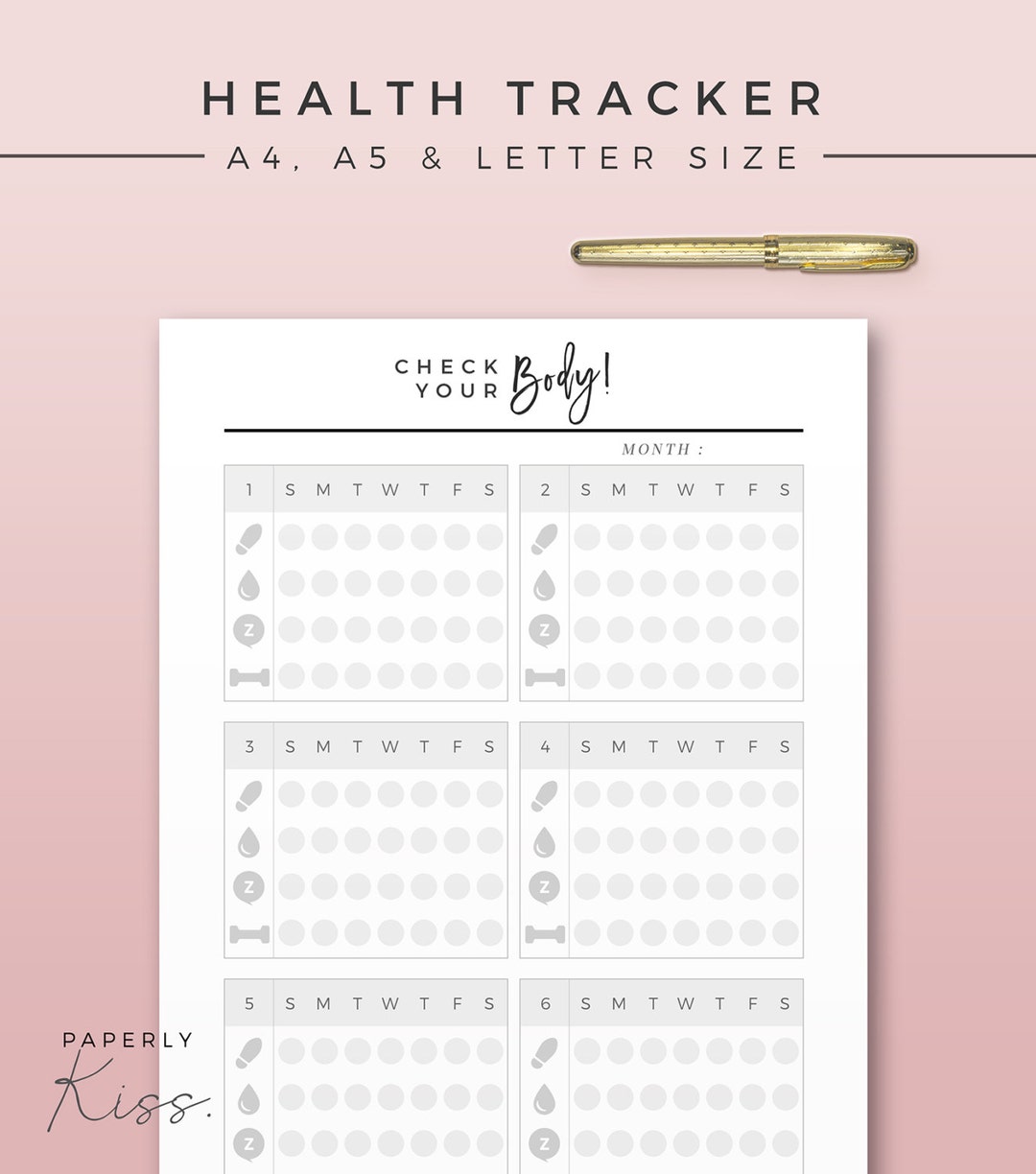 Health Habit Tracker, Printable Planner Inserts, A4, A5, Letter, Health ...