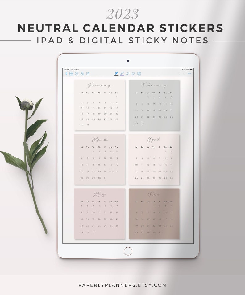 2023 NEUTRAL Digital Calendar Sticky Notes Ipad Sticky - Etsy