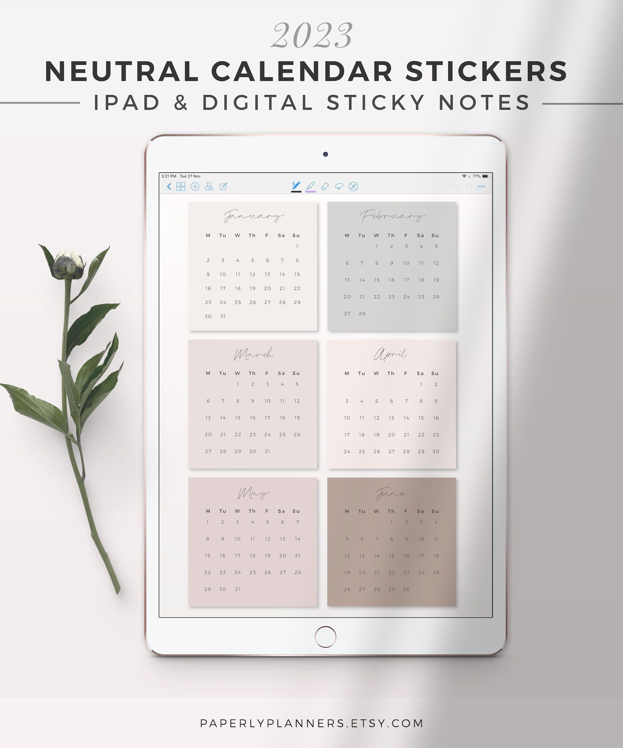 2023 NEUTRAL Digital Calendar Sticky Notes Ipad Sticky - Etsy