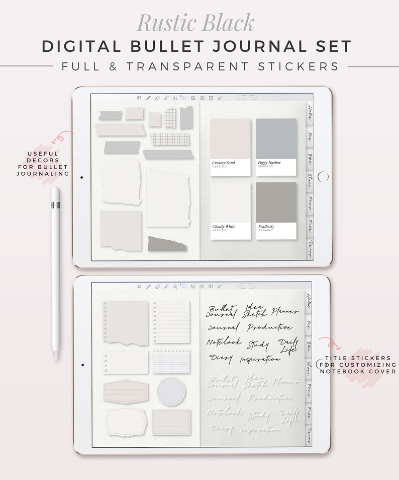 RUSTIC BLACK Digital Bullet Journal Kit Digital Planner - Etsy