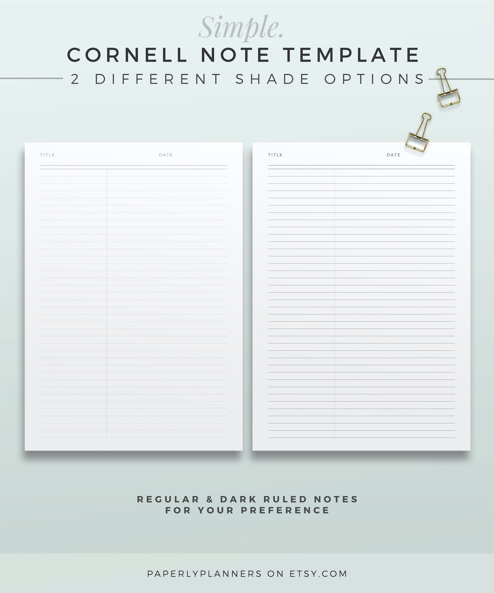 SIMPLE Cornell Note Template Printable Note Inserts - Etsy