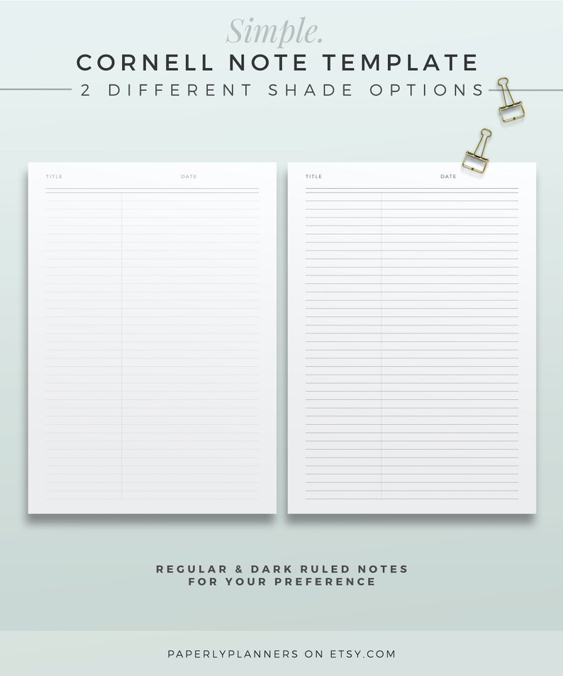 SIMPLE Cornell Note Template Printable Note Inserts - Etsy
