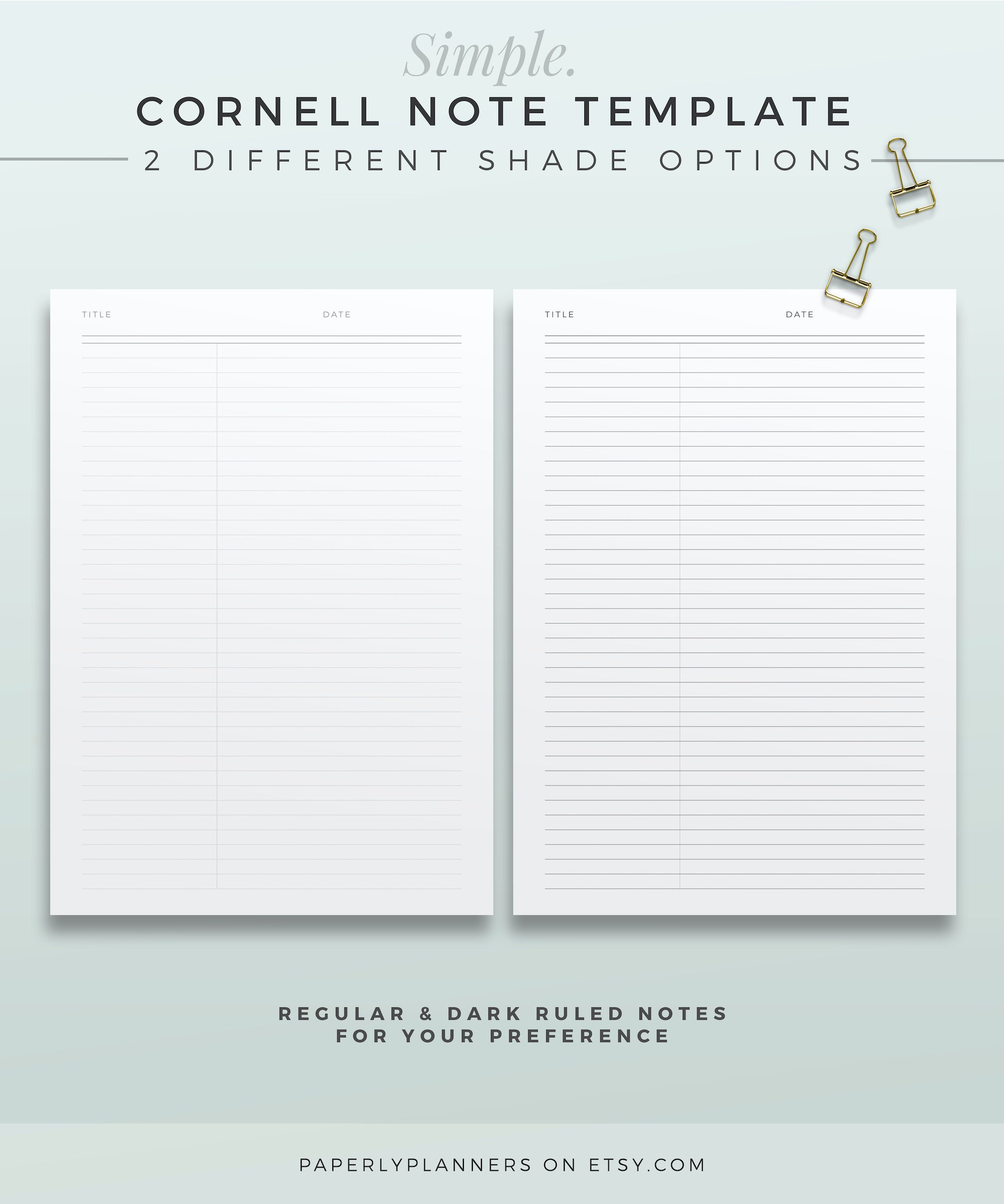 Printable Planner Page|Notebook Paper Refill Minimalist Cornell Notes ...