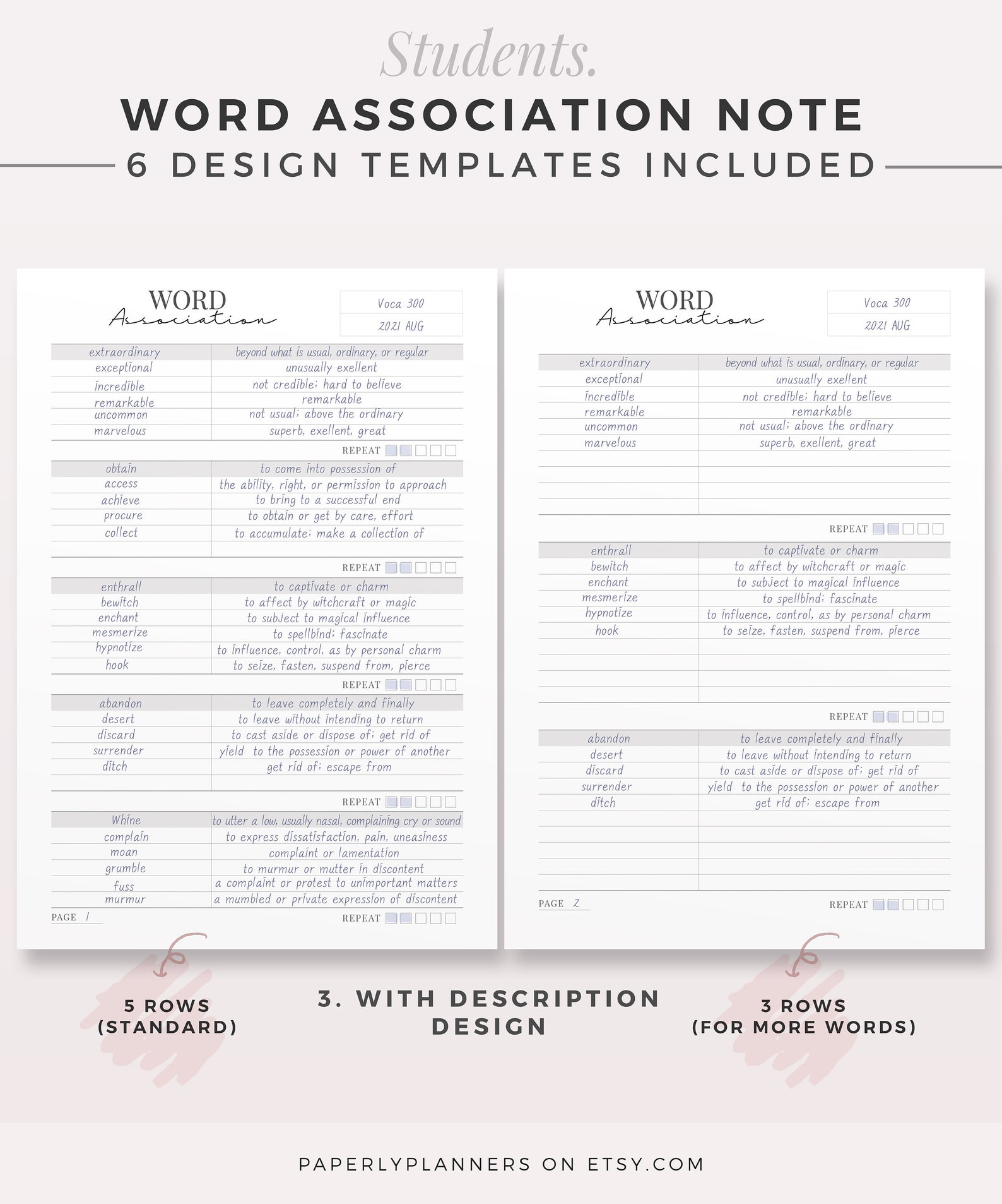 STUDENTS Word Association Template | A4 & LETTER | Printable Note ...