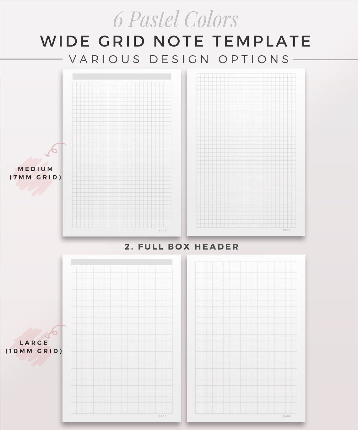 6 PASTEL Grid Note WIDE Grid Notebook Template Printable - Etsy