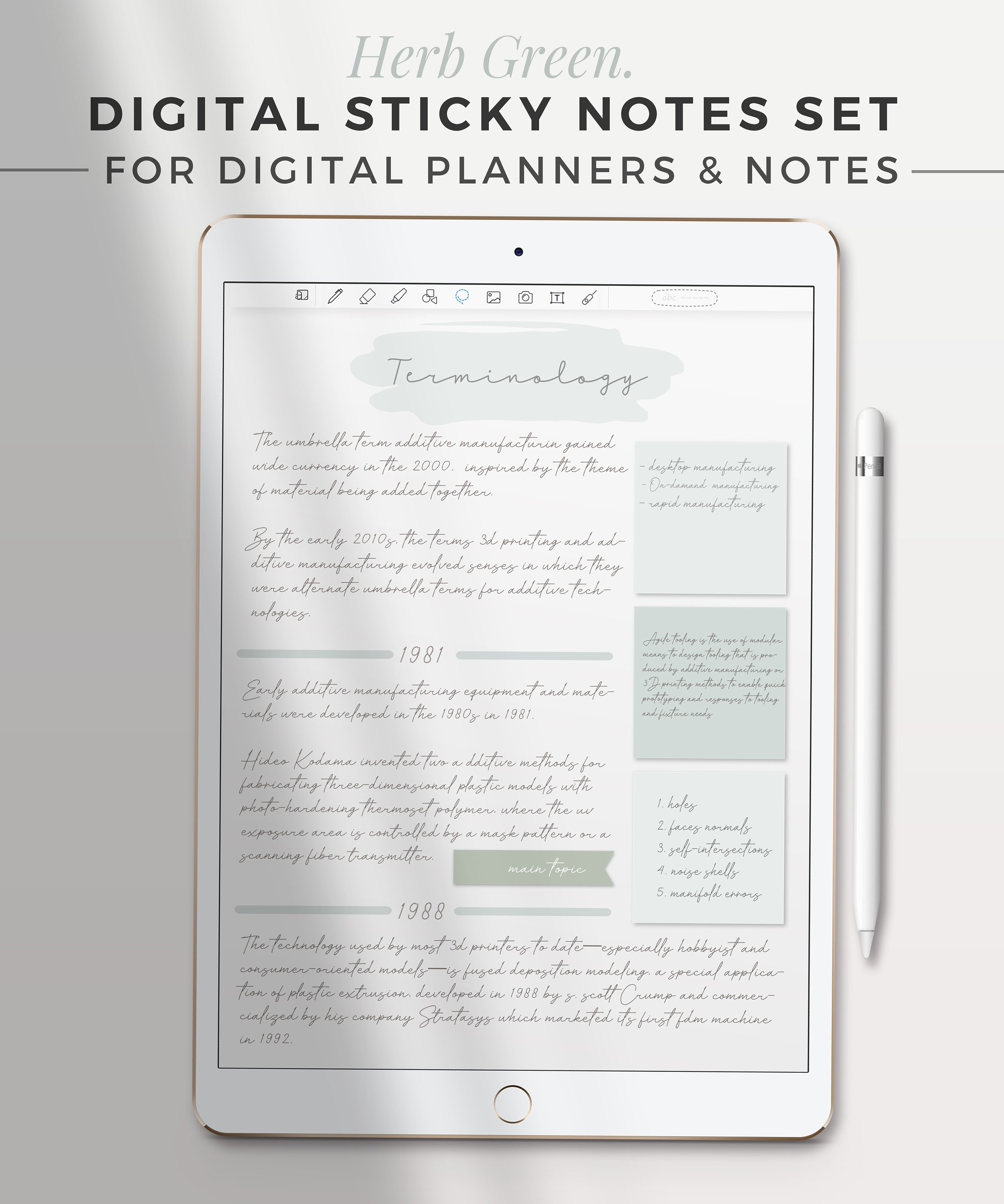 HERB GREEN Digital Sticky Notes Goodnotes Sticker Book - Etsy