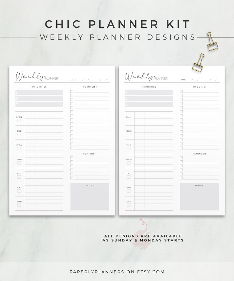 Chic Planner Kit | Printable Planner Bundle, Undated Planner Inserts ...