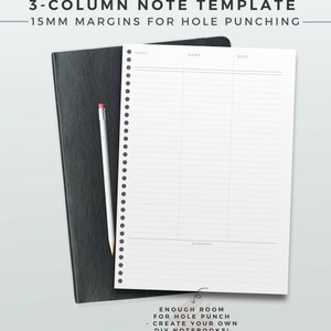 SIMPLE 3-column Note Template | A4 & LETTER | Printable Note Insert ...