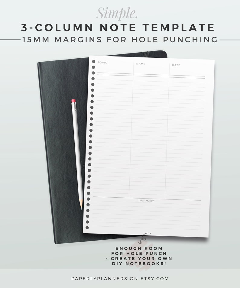 SIMPLE 3-column Note Template | A4 & LETTER | Printable Note Insert ...