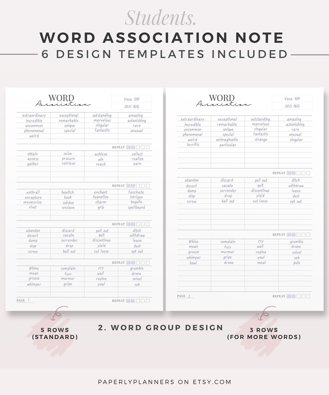 STUDENTS Word Association Template | A4 & LETTER | Printable Note ...