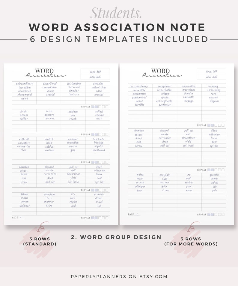 STUDENTS Word Association Template | A4 & LETTER | Printable Note ...