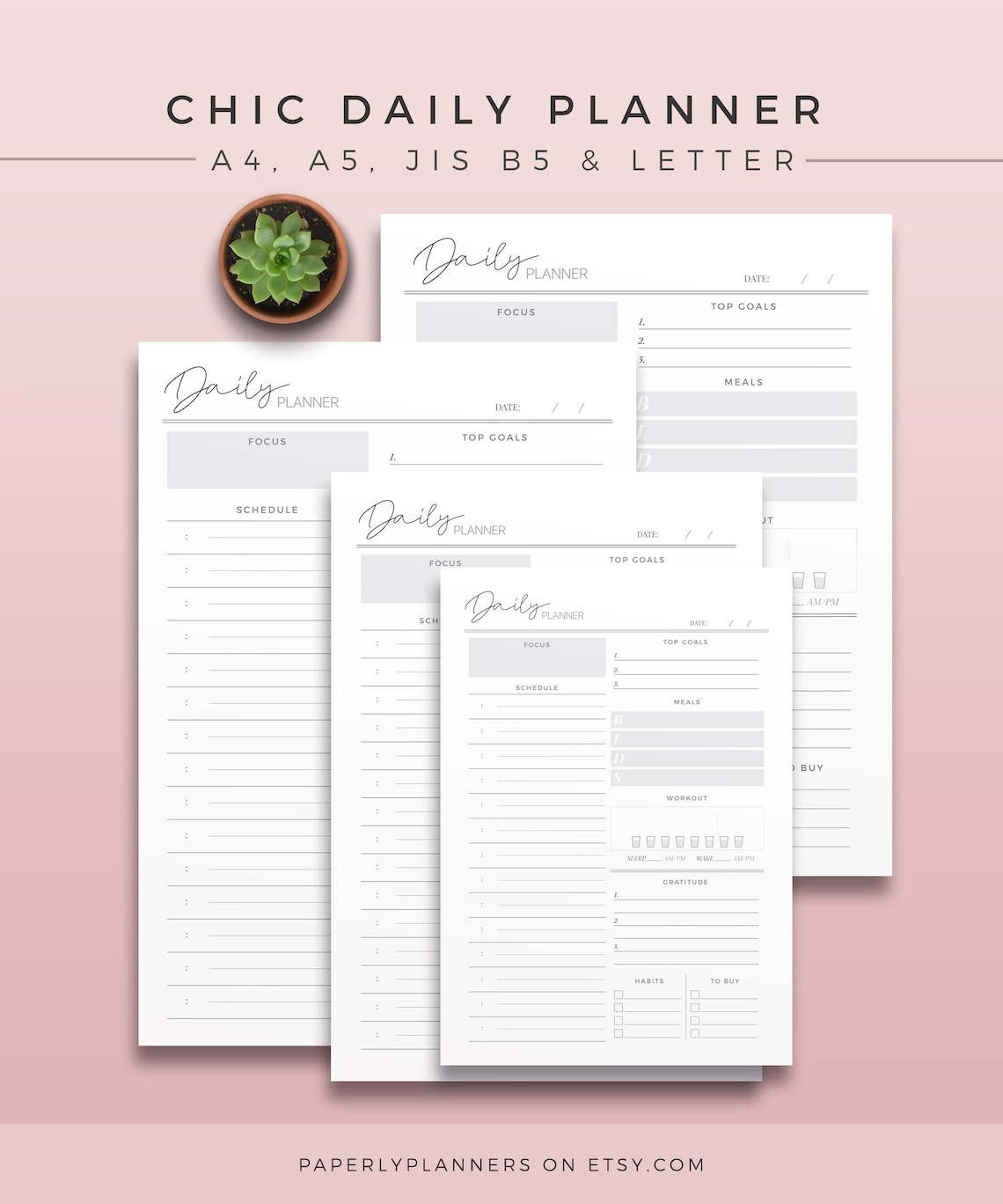 Chic Daily Planner One Page Daily Planner Printable Planner | Etsy