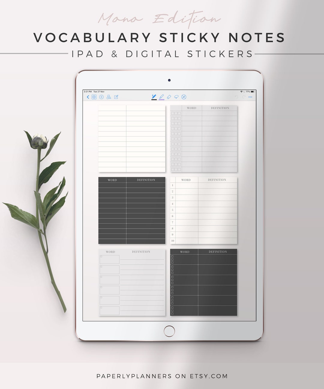 MONO Voca Sticky Notes | iPad Sticky Note, Digital Planner, Goodnotes ...