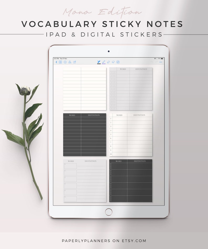 MONO Voca Sticky Notes | iPad Sticky Note, Digital Planner, Goodnotes ...