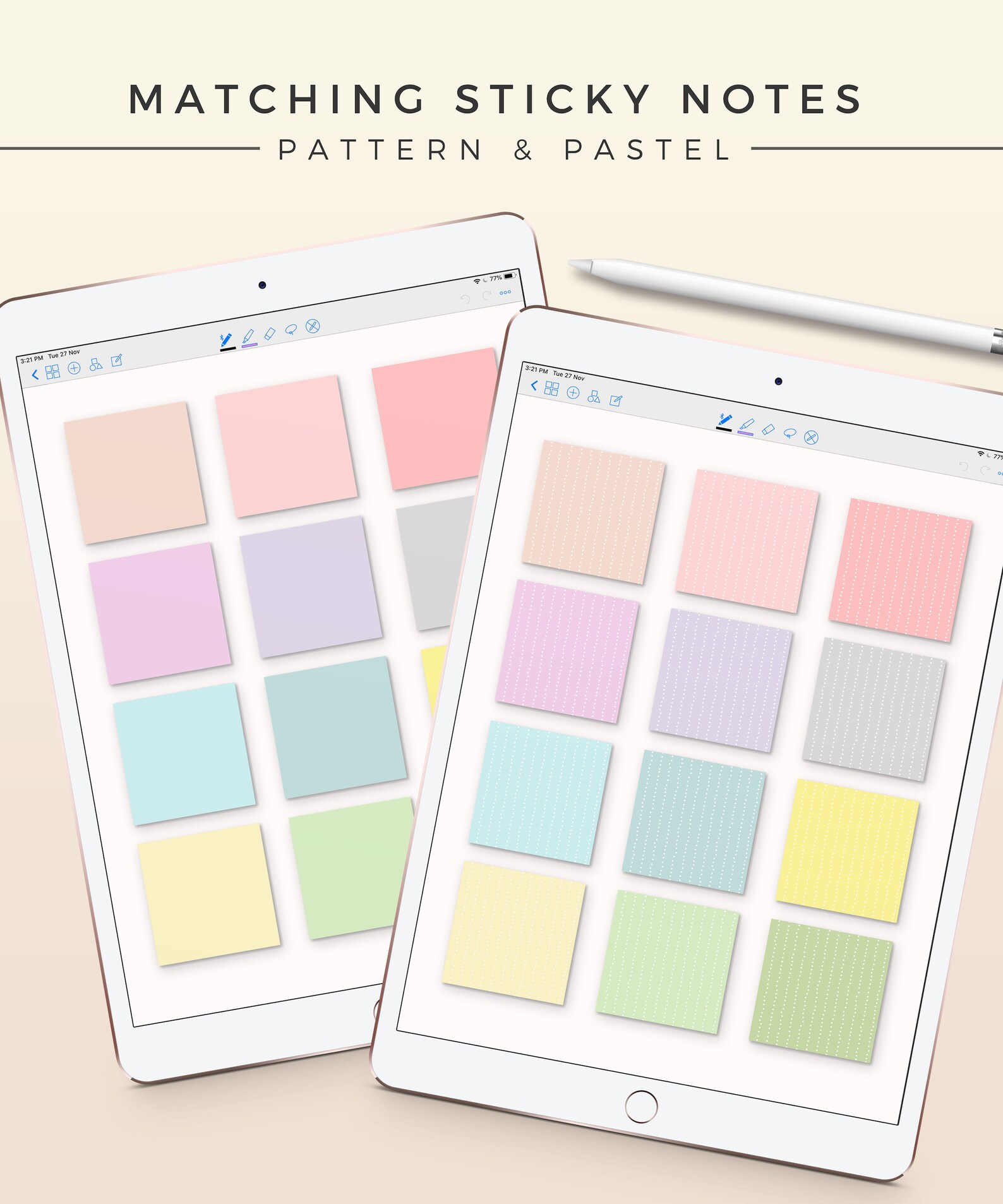 12 Pastel Digital Note Covers | iPad Sticky Notes | Goodnotes Template ...